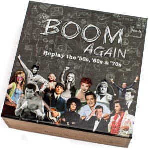 boom again board game | '50s, '60s and '70s pop culture & music trivia game | best party game for baby boomers & seniors for friends, parents & grandparents