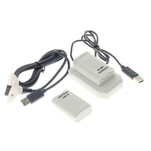 cotchear double 4800mah rechargeable battery pack + usb charger cable pack + charging base for xbox 360 controller - white