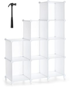 kootek cube storage organizer 9-cube modular bookshelf diy plastic clothes shelves closet organizer bins square storage box with hammer for living room bedroom office, white