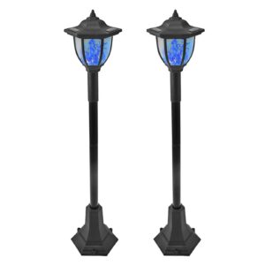 lightshine 2 pack solar garden lights solar torch light with flickering flame, outdoor solar lantern lights, solar lanterns outdoor waterproof for front porch garden, yard (blue)