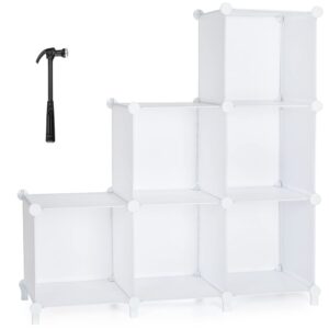 kootek 6 cube storage organizer closet storage shelves, diy plastic modular storage cubes with mallet, 22lbs upgraded waterproof panel for home, office, living room, bedroom, white