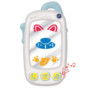 baby selfie toy phone with easy-press buttons & light-up mirror - baby phone for 9+ month old - play phone baby musical toys to encourage tummy time, for babies