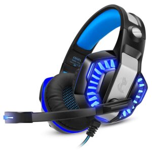 envel gaming headset for ps4 with mic,pc,xbox one,laptop,surround sound over ear noise cancelling headphone with led lights volume control for smartphone/computer/switch/macbook/ps5