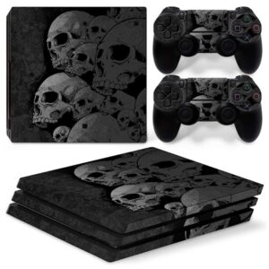 vinyl skin sticker for playstation 4 pro, black skull ps4 pro console and controllers skins vinyl sticker decal cover