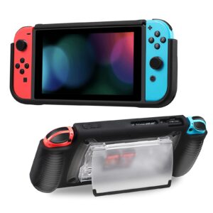 protective case for nintendo switch, kenobee thicken tpu switch cover with adjustable kickstand & detachable game holder, grip case protector for nintendo switch console and joy-con controller