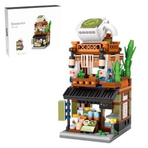 phynedi goshfun 379pcs japanese street view matcha shop bricks model set, moc diy building block assembly mini particle construction toy (not compatible with small particle bricks)