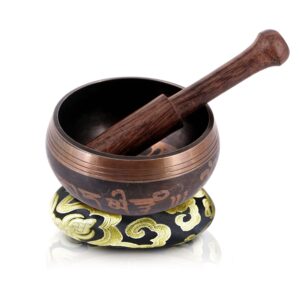 hygd black tibetan singing and meditation bowl set with cushion and wooden mallet yoga prayer chakra healing 3 1 inches easy to carry