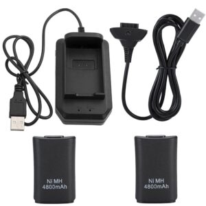 cotchear double 4800mah rechargeable battery pack + usb charger cable pack + charging base for xbox 360 controller - black