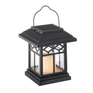 sterno home gl44258 hanging solar led light flameless candle lantern, 6.5", black