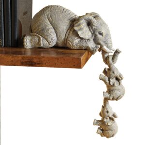 elephant sitter resin figurines, elephant mothers hanging two babies statue, suitable for home decoration on shelf or table edge, collections figurines gifts for mother's day