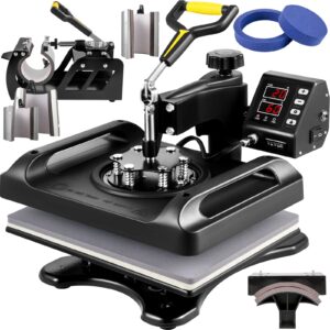 vevor upgrade heat press machine etl quality & safety certificated 12 x 15 in 8 in 1 heat press power-saving combo multifunctional sublimation 360°rotation heat press shirt printing machine black