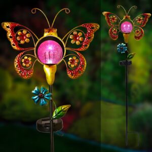 lightshine solar garden lights, metal butterfly garden yard decor, waterproof yard iron art garden decorations, outdoor decor for patio, lawn and pathway.