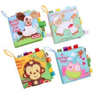 hanshe baby soft book cloth book set 4 pcs crinkle book high contrast baby book 0-6 months educational learning toy for infant fabric baby activity crinkle book for infants toddler for boy girl gifts