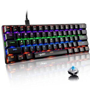 compact mechanical gaming keyboard mini portable with ergonomic 61 key layout multi rainbow led backlight anti-ghosting waterproof type-c usb wired for pc mac gamer computer typist(black/blue switch)