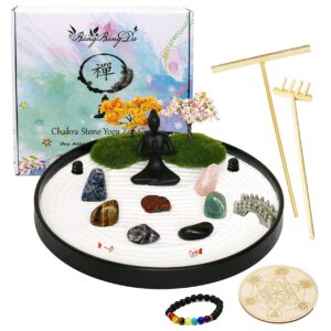 zen sand garden for desk - tabletop chakra yoga zen garden kit set japanese crystal quartz rock sand zen garden home office spiritual zen gifts for friends adults women