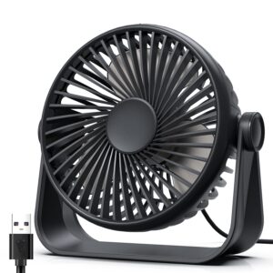 tripole small desk fan 3 speeds strong airflow usb fan 360°rotation mini fan portable personal fan, 5-inch table fan for bedroom office home outdoor camping, 3.6ft cable, black