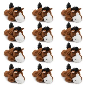 wildlife tree bulk 12 pack horse mini 4 inch small stuffed animals, bundle animal toys, farm party favors for kids