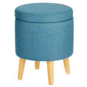 mdesign round storage ottoman foot rest chair - small stool furniture organizer and seat with wood legs for dorm, living room, office, closet, vanity, bedroom, or desk - teal blue