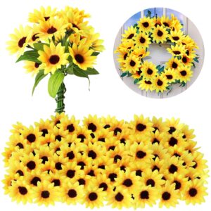 luinabio 50 pieces mini artificial sunflower heads with iron wire for home party decoration wedding decor, bride holding flowers centerpieces wreath garden craft diy art decor crafts (1.77 inch)