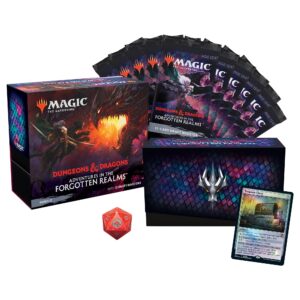 magic: the gathering adventures in the forgotten realms bundle | 10 draft boosters (150 magic cards) + accessories