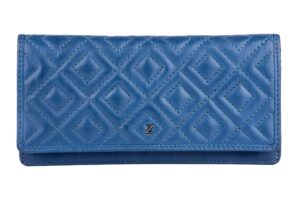 zinda genuine leathers women’s wallet rfid protection long purse flap over quilted (blue)