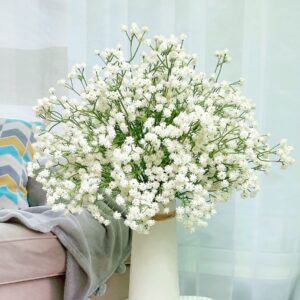 artificial flowers baby's breath gypsophila real touch flowers for wedding party home garden decoration (white - pack of 6pcs)