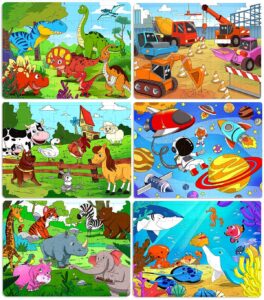 puzzles for kids ages 4-8, 6 pack wooden jigsaw puzzles 60 pieces preschool educational learning toys set for boys and girls