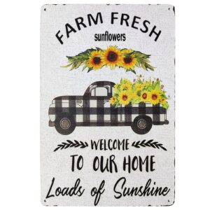 tisoso farm fresh sunflower to our home retro truck vintage metal tin signs farmhouse kitchen wall decorative garden country home decor 8x12inch