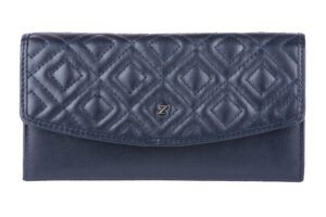 zinda genuine leathers women’s wallet long purse flap over rfid protection quilted (navy)