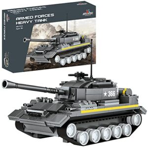 army tank building block set - 340pcs armed forces military toy tank for ages 10 and up – rotating turret with gun attachment army tank model kit compatible with all major brands of building blocks