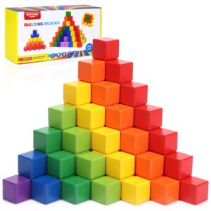 100pcs wooden building blocks stacking game 1 inch rainbow cubes blocks set preschool learning educational toys for toddlers boys girls