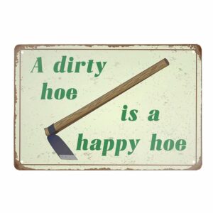 rellcolle retro metal tin sign a dirty hoe is a happy hoe aluminum sign for home bar wall art décor, 12x8 inch