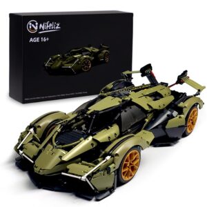 nifeliz super car v12 gt moc building blocks and construction toy, adult collectible model cars set to build, 1:8 scale sports car model (2527 pcs)