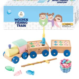 ssol & sam wooden fishing games - 2 in 1 magnetic fishing toy and toy train - fishing toy & train toy for toddlers and kids aged 3 & up