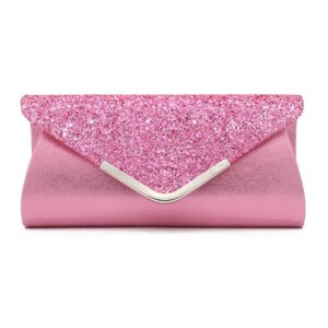 elegant faux leather pu & glitter women evening purses party dinner clutch handbags (pink)