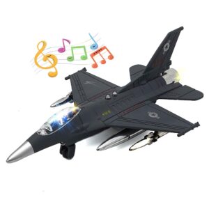 lynkaye f-16 fighting falcon thunderbirds toy army air force military airplane model kit with fun lights and sounds (grey)