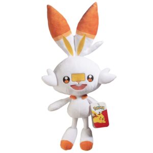 pokemon 12" large scorbunny plush - sword & shield starter figure - officially licensed - authentic soft bunny stuffed animal toy - valentine's day & easter basket stuffer gift for kids, boys, girls