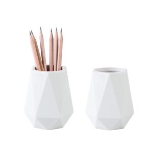 yosco silicone desk pen holder stand diamond facet pencil cup pot desk organizer makeup brush holder (2 pack-white)