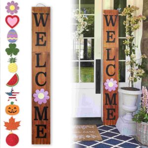 72in outdoor welcome sign for front porch decor, interchangeable seasonal icons vertical welcome sign, modern farmhouse decor for the home, wooden welcome sign rustic brown (9.5" w x 72" h)