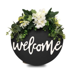 welcome sign for front door outdoor farmhouse decor for spring summer 12 inch door wreaths for all seasons with anti-konck sticker (black)