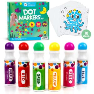 jar melo washable dot markers, 6 colors dot paints with 108 pdf & 10 physical activity papers, non-toxic bingo daubers for toddlers 1-3 2-4