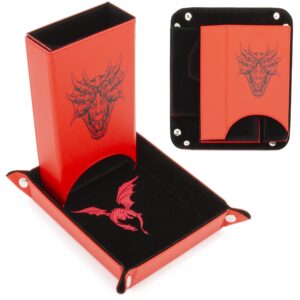 casematix portable dice tower and tray set with non-scratch felt interior - folding 8" dice rolling tower