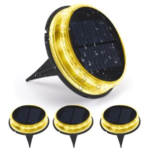 klebreis solar ground lights, 17 led solar garden lamp disk 1200mah battery waterproof in-ground outdoor landscape lighting for patio pathway lawn yard deck driveway walkway (warm white, 4 packs)