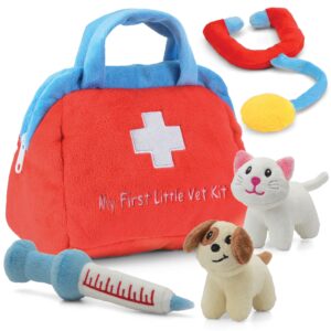 prextex my first vet kit - plush playset with plush dog, cat and veterinary bag, stocking stuffer, holiday present for boys, girls and toddlers (5 pcs)