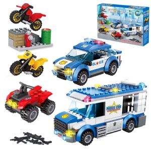 city police building blocks set, cop cars toy kit with truck, motorcycle & suv vehicles, highway arrest & prisoner transport toys, 2022 stem xmas birthday gift for boys 6-12 year old kids (362 pieces)