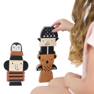 wee gallery animal tower block set - wooden building blocks, stem learning toy, balance game, creative building, motor skills, quality wood pieces, for children, kids, adults, wild animals decor