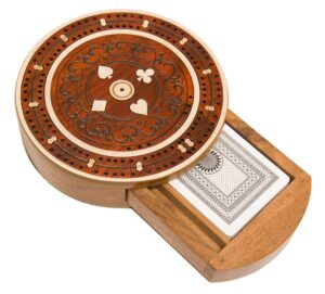 palm royal handicrafts 2 track wooden cribbage board made with padauk and maple wood storage availabe for pegs and cards