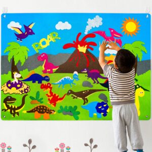 watinc dinosaur felt-board stories set 3.5ft 37pcs preschool dinosaurs classification storytelling flannel roar volcano ancient animal theme early learning play kit wall hanging gift for toddlers kids