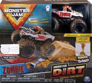 monster jam, zombie monster dirt starter set, featuring 8oz of monster dirt and official 1:64 scale die-cast truck