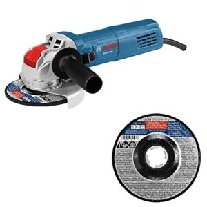 bosch gwx10-45e 4-1/2 in. x-lock ergonomic angle grinder with bosch gwx27lm450 4-1/2 in. x 1/4 in. x-lock arbor type 27 30 grit metal grinding abrasive wheel